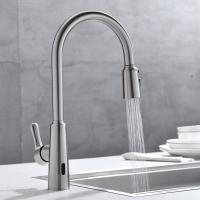 China Extendable No Touch Kitchen Sink Faucet 2075-SS Infrared Sensor Pull Down Brushed Nickel for sale