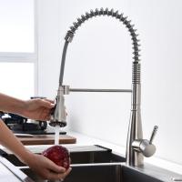 China Deck Mounted Spring Coil Kitchen Faucet Retractable Pull Down 35mm Ceramic Cartridge for sale