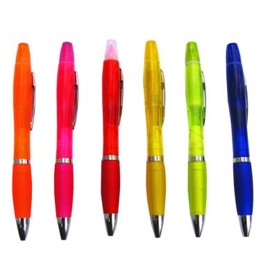 China plastic pen with highlighter, two use pen, two function ball pen for sale