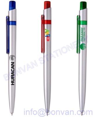 China click style silver plastic pen,low price silver color advertising pen for sale