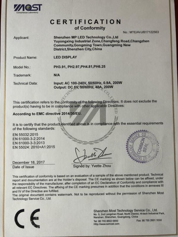 CE - Shenzhen MP LED Technology Co.,Ltd