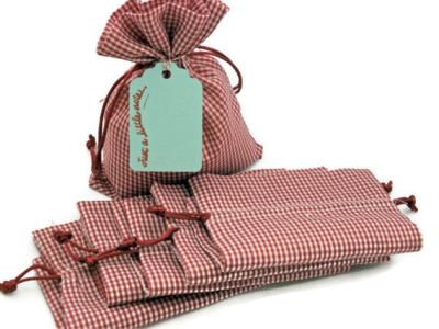 China 6 Cotton Bags Gingham Red and White Pattern 4