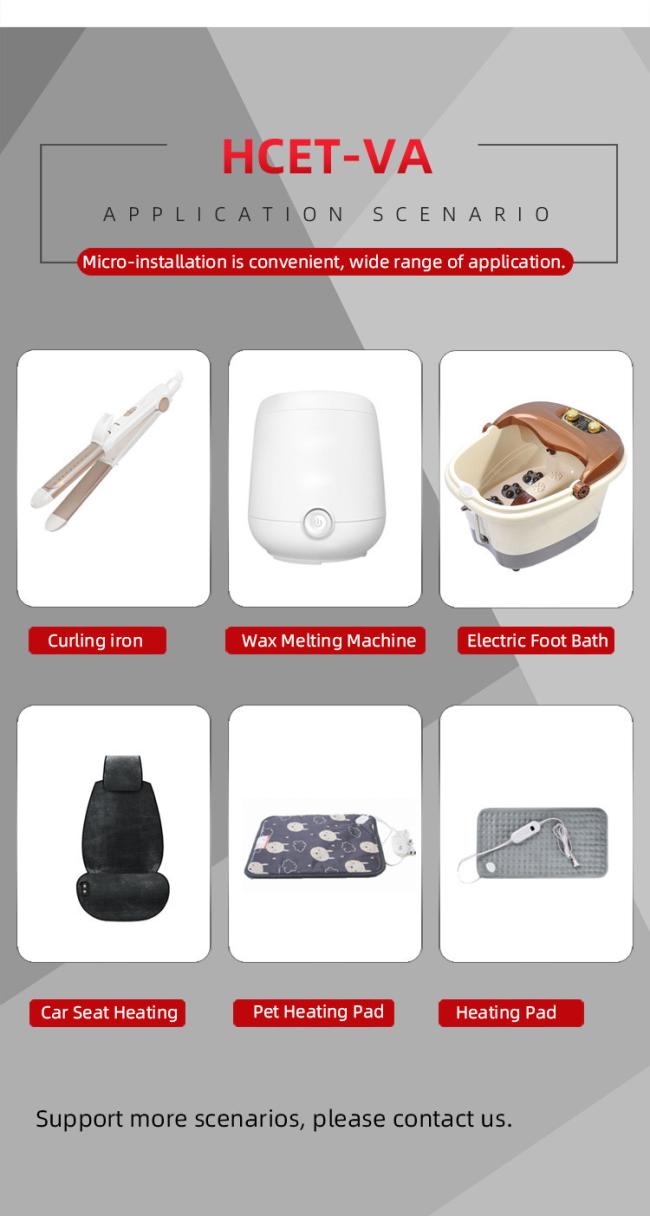 VA1 thermostat installed in various heating applications including pet warmers and heating pads