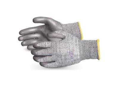 China Smooth Coated Grey Cut Proof Work Gloves Customized Logo Elastic Wrist for sale