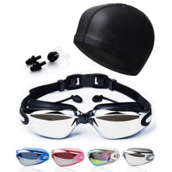 China Durable Waterproof Adult Swimming Goggles With Swim Cap And Earplugs for sale