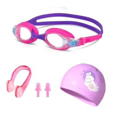 China Eco-Friendly Anti-Fog Anti-UV PC Lens Swimming Goggles for Kids with Silicone Strap and Earplugs for sale