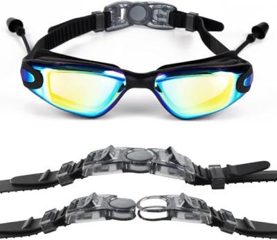 China Universal Swimming Pool Goggles With Rainbow Plating And Surf Ear Plugs for sale