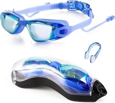 China Adjustable Elasticity UV Protection Swimming Goggles with PC & Silicone Material for Racing and Anti-Fog for sale