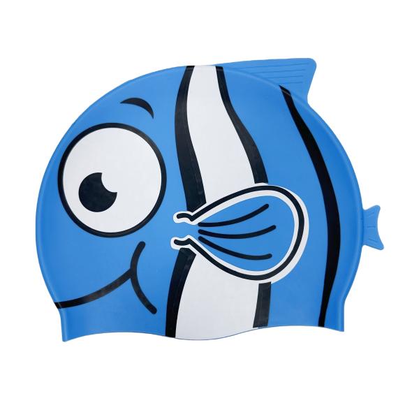 Quality Custom Printing Waterproof Non-Slip Eco-Friendly Silicone Swimming Cap for Kids with Cartoon Design for sale