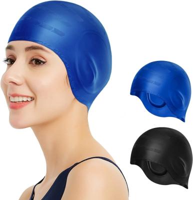 China Custom 2-Piece Silicone Ear Protection Swimming Cap with Soft Waterproof and Non-Slip Design for Men Women Boys and Girls for sale