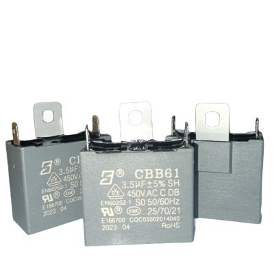 Cina CBB61 Ventilatore condensatore 450V 3.5UF Film condensatore RoHS 25 / 70 / 21 Stralght Lug in vendita