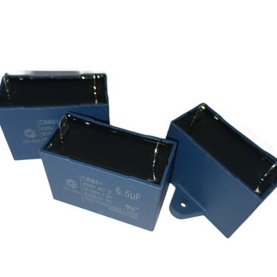 Cina 6.5mfd condizionatore d'aria condensatore di ventilatore CBB61 450V due terminali di connessione rapida certificati RoHS in vendita