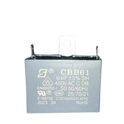 中国 CBB61 エアコン ファン コンデンサ 450V 6.0uF ROHS S0 Cクラス2 qucik-接続ターミナル 販売のため