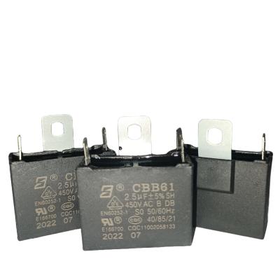 Cina CBB61 450V 2.5UF AC Run Motor Capacitor Tavolo Ventilatore Capacitore 10000 ore Auto-guarigione in vendita
