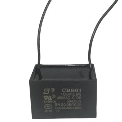 China CBB61 450v 10uf condensador de fase única motor de arranque triângulo de plástico com buraco de localização à venda