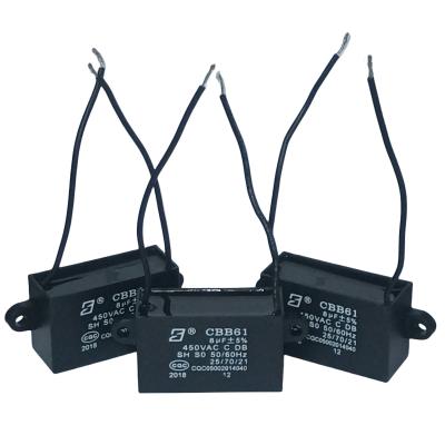 中国 CBB61 モータースタートコンデンサ 450V 8.0UF 位置穴付きプラスチック三角形 販売のため