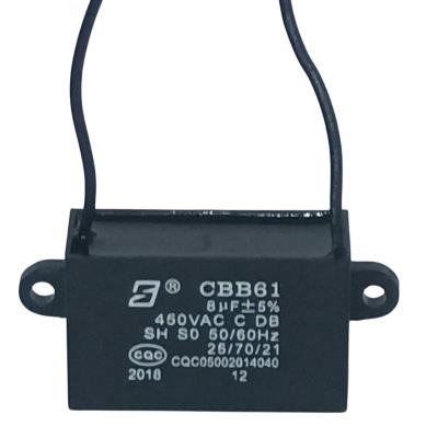 中国 CBB61 モータースタートコンデンサ 450V 8.0UF 位置穴付きプラスチック三角形 販売のため