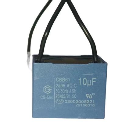 Cina C61 Capacitore ventilatore di soffitto 250V 10UF Blu con terminale VH di lunghezza di 200 linee in vendita