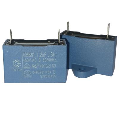 Cina Ventilatore condensatore CBB61 450V 1.2UF Ventilatore di soffitto condensatore auto-guarigione Classe B Blu RoHS in vendita