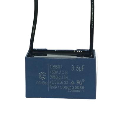 Cina CBB61 450V 3.5UF Lunghezza di linea 150 AC condensatore motore con triangolo di plastica con foro di localizzazione in vendita