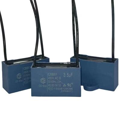 Cina CBB61 450V 3.5UF Lunghezza di linea 150 AC condensatore motore con triangolo di plastica con foro di localizzazione in vendita