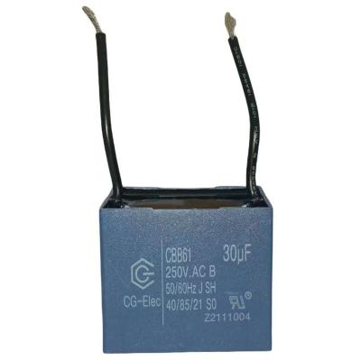 China CBB61 250V 30UF comprimento de linha 60 AC condensador de motor com triângulo de plástico com buraco de localização à venda
