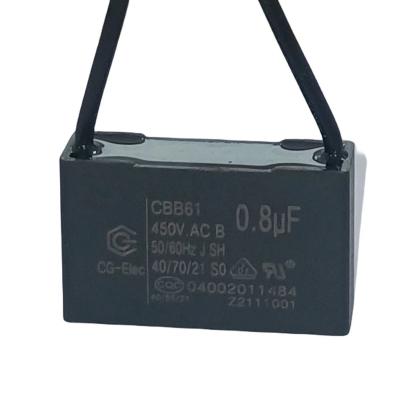Cina CBB61 450V 0,8UF 10000 ore condensatore motore CA con 100 lunghezza di linea in vendita
