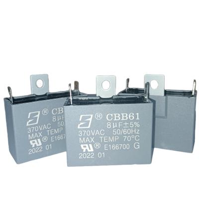 Cina CBB61 370V 8.0UF Fan Capacitor 187 Terminal Motor Run Capacitor Max Temp 70 °C RoHS in vendita