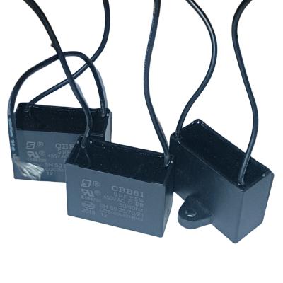 中国 CBB61 450V 5.0UF 150 ライン長 ACモーターコンデンサター 位置穴付きプラスチック三角形 販売のため