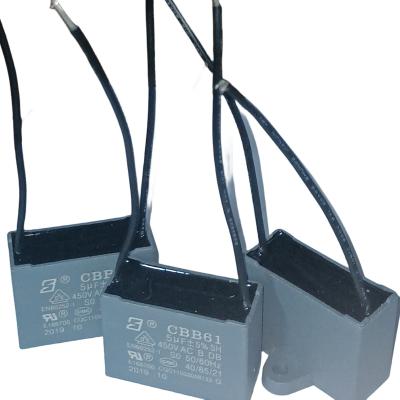 中国 CBB61 450V 5.0UF Bクラス ACモーターコンデンサ 位置穴付きプラスチック三角形 販売のため