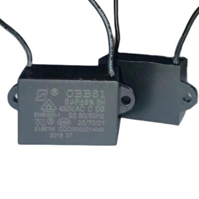 Cina CBB61 450V 6.0UF 100 Lunghezza della linea AC Motor Condensatore Triangoli di plastica con fori di localizzazione sono su entrambi i lati in vendita