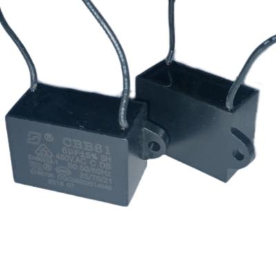 中国 CBB61 450V 6.0UF 100 ライン長 ACモーターコンデンサター 位置穴を2側から配置したプラスチック三角形 販売のため