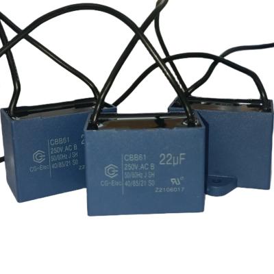 Cina CBB61 250V 22UF Blu Climatizzatore di classe B Ventilatore condensatore con terminale VH di lunghezza 200 linee in vendita