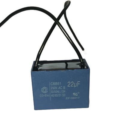 Cina CBB61 250V 22UF Blu Climatizzatore di classe B Ventilatore condensatore con terminale VH di lunghezza 200 linee in vendita