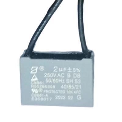 中国 CBB61 250V 2.0UF 85 線長ACモーターコンデンサ プラスチック三角形 販売のため