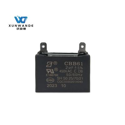 Cina CBB61 Motor Fan Capacitor 450V 2.0UF Cella Fan Capacitor Due terminali di connessione rapida in vendita