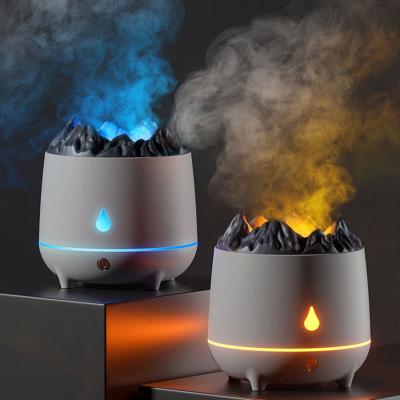 China Novo Mini Humidificador de Ar de Chama de 400 ml Diffusor de Óleo Ultrassônico Luz Quente Simulado Vulcão Flame Aroma Diffuser Humidificador à venda