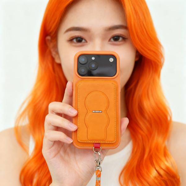 Quality Stand Leather Phone Wallet Case with a Card Slot Detachable Lanyard Crossbody Strap for sale