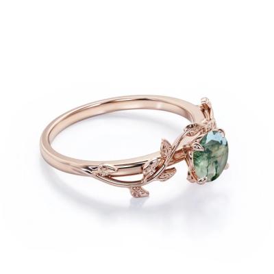 Cina La natura ha ispirato Moss Agate Solitaire Engagement Ring verde naturale Forest Ring in vendita