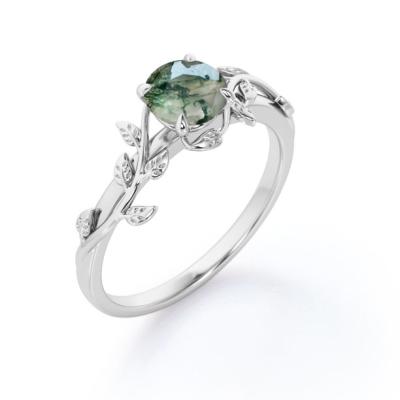 Cina La natura ha ispirato Moss Agate Solitaire Engagement Ring verde naturale Forest Ring in vendita