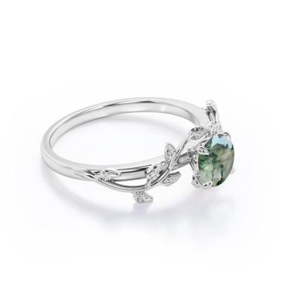 Cina La natura ha ispirato Moss Agate Solitaire Engagement Ring verde naturale Forest Ring in vendita