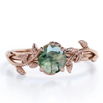 Cina La natura ha ispirato Moss Agate Solitaire Engagement Ring verde naturale Forest Ring in vendita