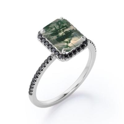 Cina agata stile alone di Emerald Cut Moss Green con l'impegno creato laboratorio Ring With Pave Accents in vendita