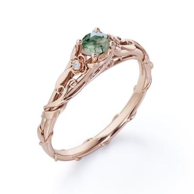 China Taglio di giro floreale futuro attuale passato di carati dell'incastonatura 0,55 Moss Green Agate e vite trasparenti naturali Engagemen di Moissanite for sale