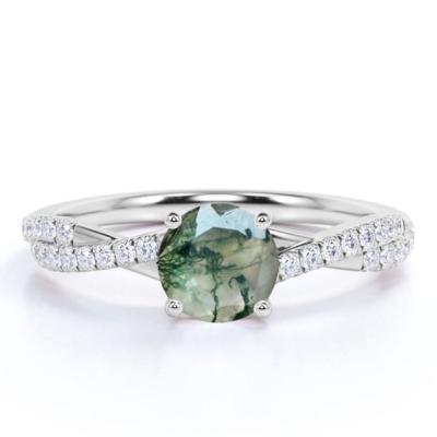 Cina Anello naturale del mazzo di nozze della CZ del fiore di Moss Agate Flower Shape Marquise in vendita