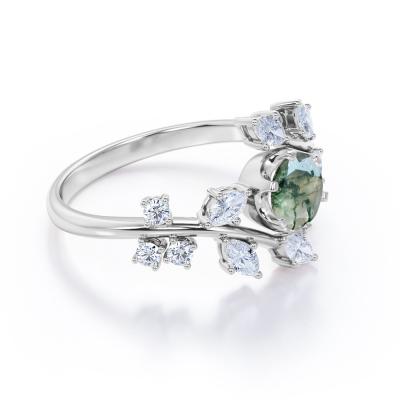 China Snowflake Hexagon Moss Agate Ring with Moissanites for Women for sale