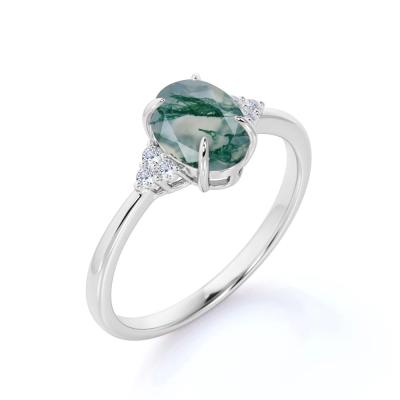 Cina Grande mazzo Ring Set di nozze di Moss Agate Statement di esagono in vendita