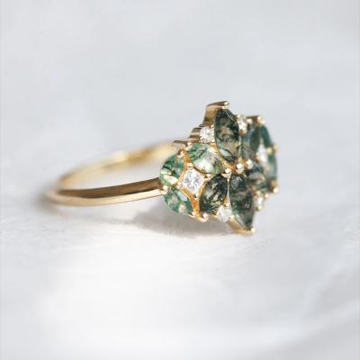 Cina Grande mazzo Ring Set di nozze di Moss Agate Statement di esagono in vendita