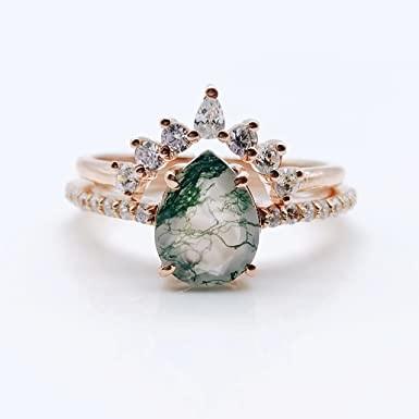 Cina Foglia ispirata naturale solida Moss Agate Jewelry Cluster Emerald di Rose Gold 1.25ct acquatico in vendita