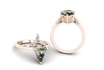 Cina Moss Agate Ring genuino verde, belle donne della pietra preziosa suona in vendita